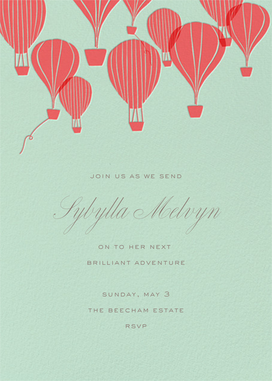 Hot Air Balloon Invitation Watercolor Hot Air Balloon Birthday ...
